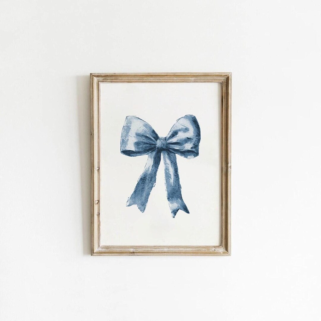 Navy Blue Bow Poster Retro Bow Painting Preppy Dorm Print Aesthetic ...