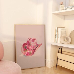 Pink Cowgirl Hat Poster, Girly Western Painting, Dusky Rose Pink Decor ...