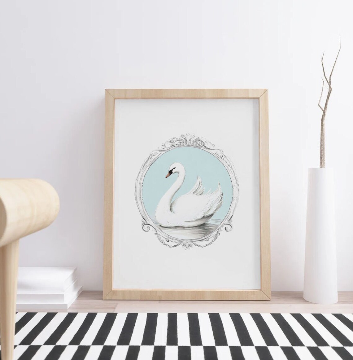 Swan Art Print, Vintage Swan Wall Art, Light Blue Nursery Decor, Blue ...