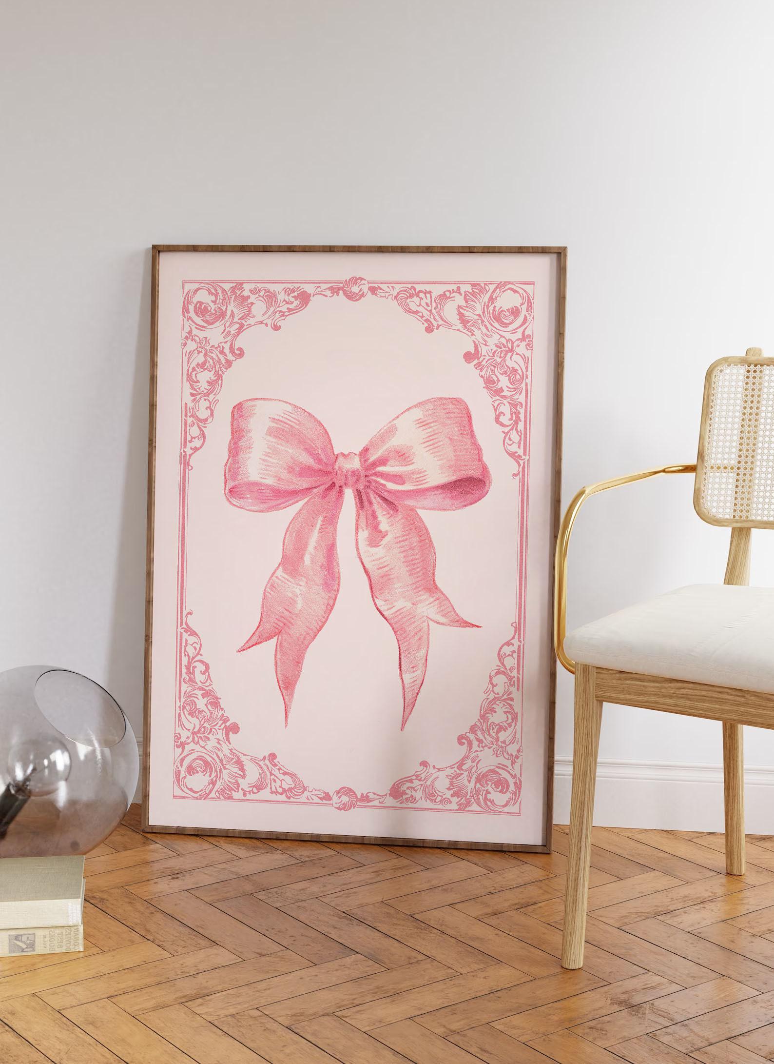 Pink Coquette Bow Poster, Preppy Aesthetic Wall Art, Vintage Girls Room ...