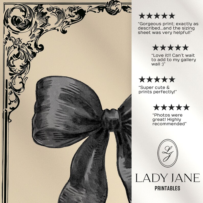Vintage Black Bow Printable, Coquette Wall Art, Retro Glam Decor ...