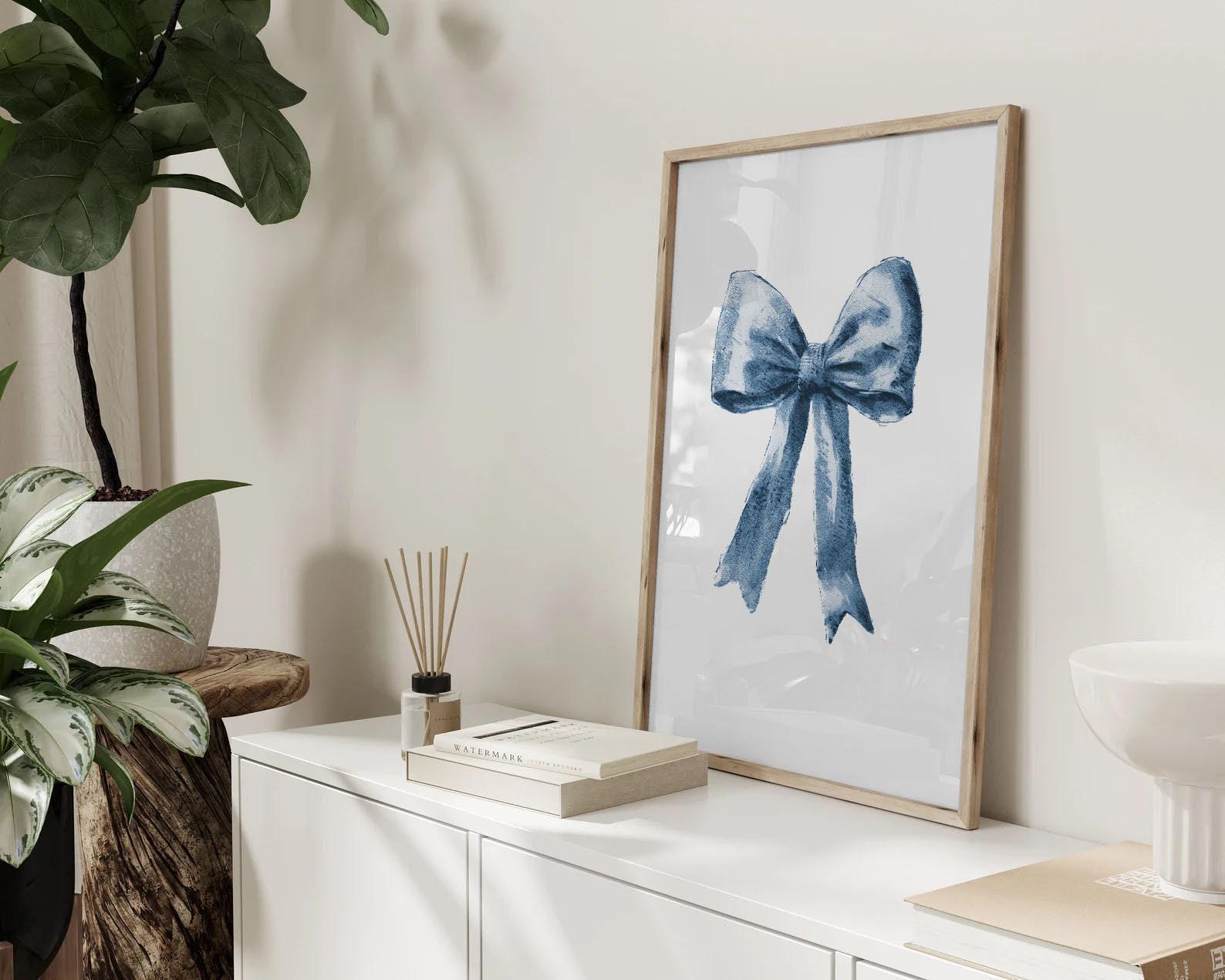 Navy Blue Bow Poster Retro Bow Painting Preppy Dorm Print Aesthetic ...