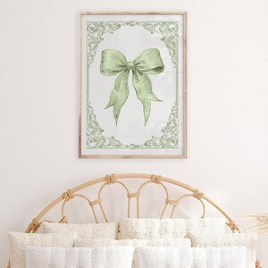 Green Coquette Bow Poster, Vintage Girly Wall Art, Preppy Aesthetic ...