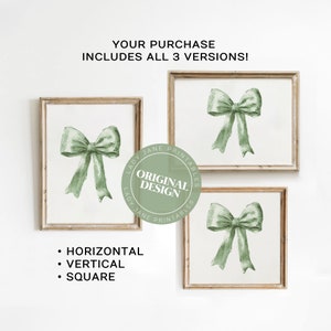 Sage Green Bow Print Preppy Wall Art Coquette Room Decor Bow Wall Art ...