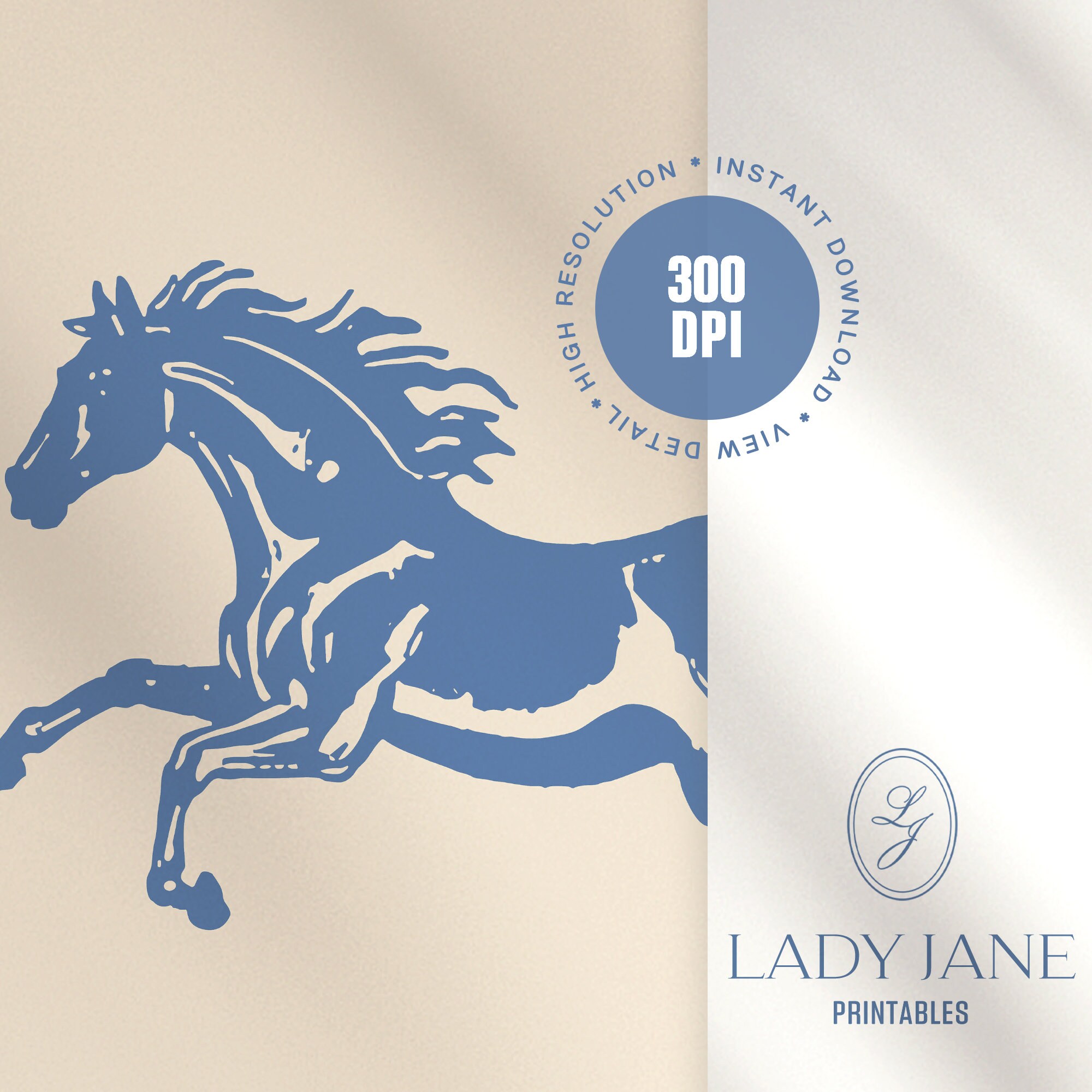 Vintage Western Horse Print Blue Retro Home Decor Preppy - Etsy