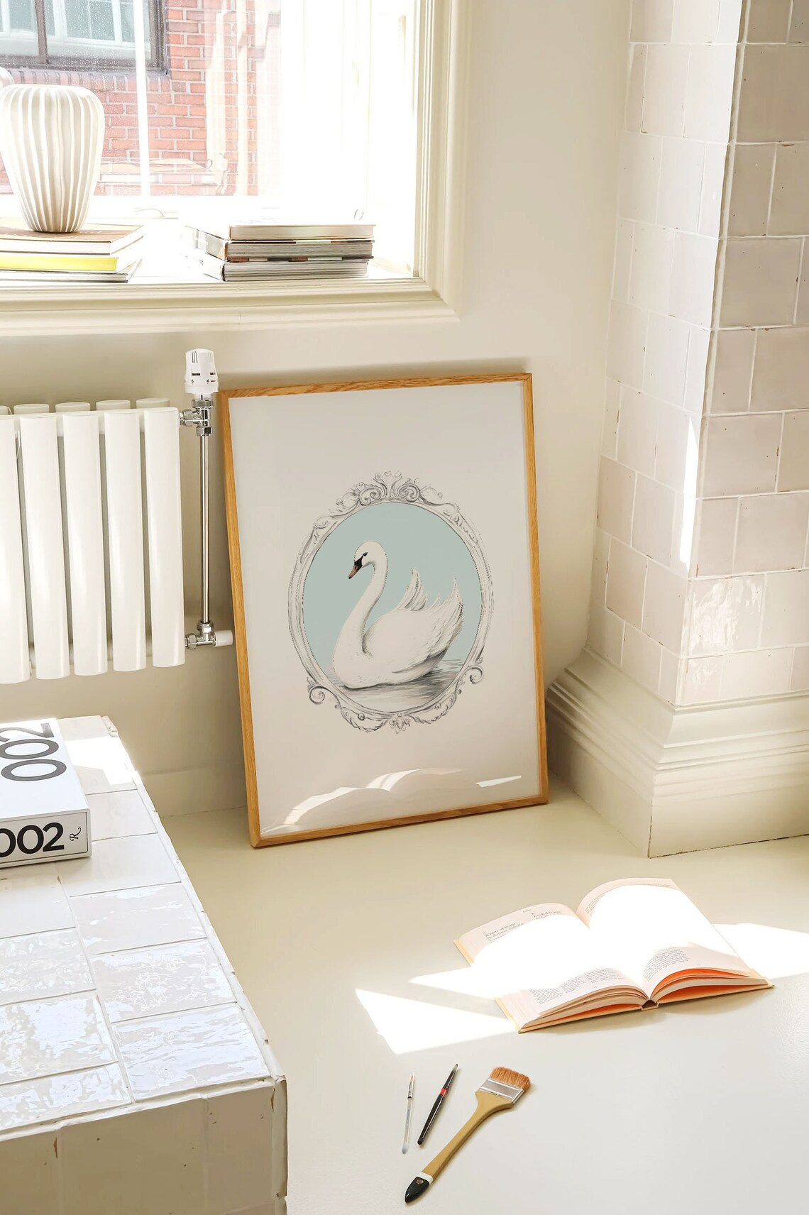 Swan Art Print, Vintage Swan Wall Art, Light Blue Nursery Decor, Blue ...