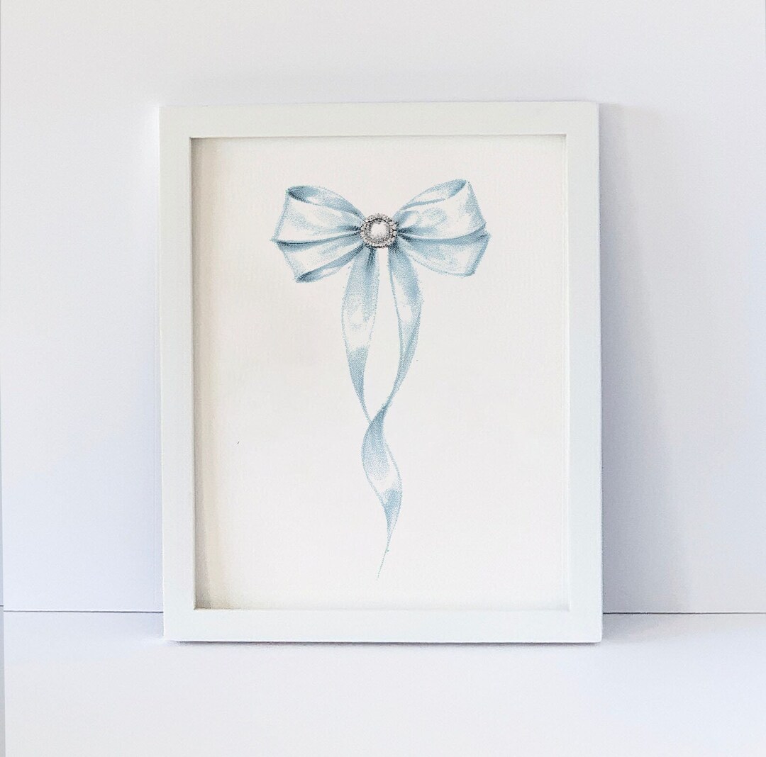 Vintage Light Blue Bow Print, Pastel Room Decor, Retro Illustration ...