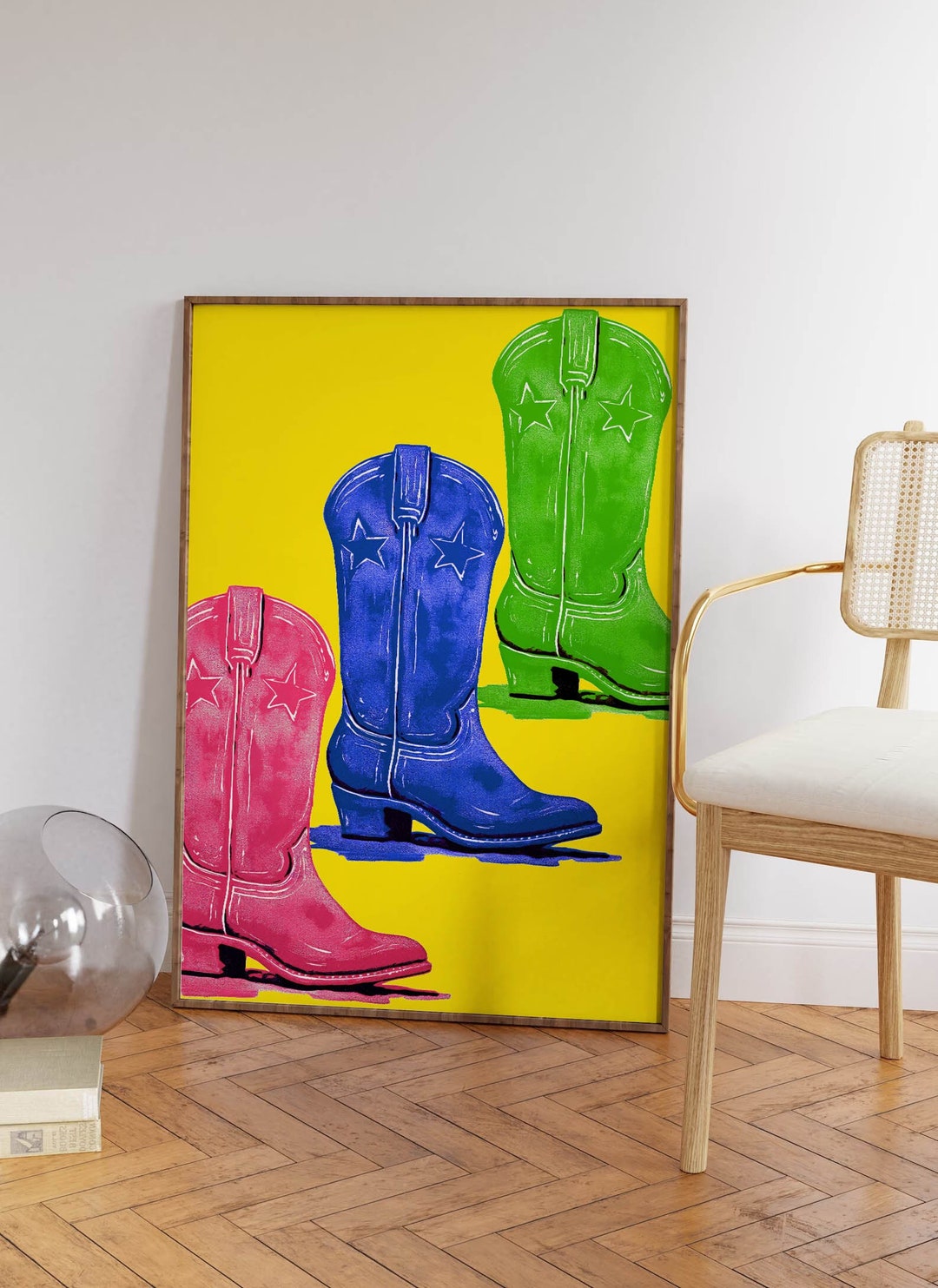Retro Western Wall Art Yellow Print Cowboy Boot Printable Pop - Etsy