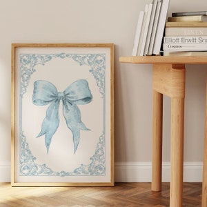 Blue Coquette Bow Printable, Vintage Girly Wall Art, Preppy Aesthetic ...