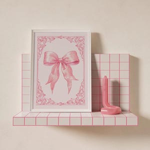 Preppy Pink Coquette Bow Poster, Vintage Girly Wall Art, Hand Drawn Bow ...