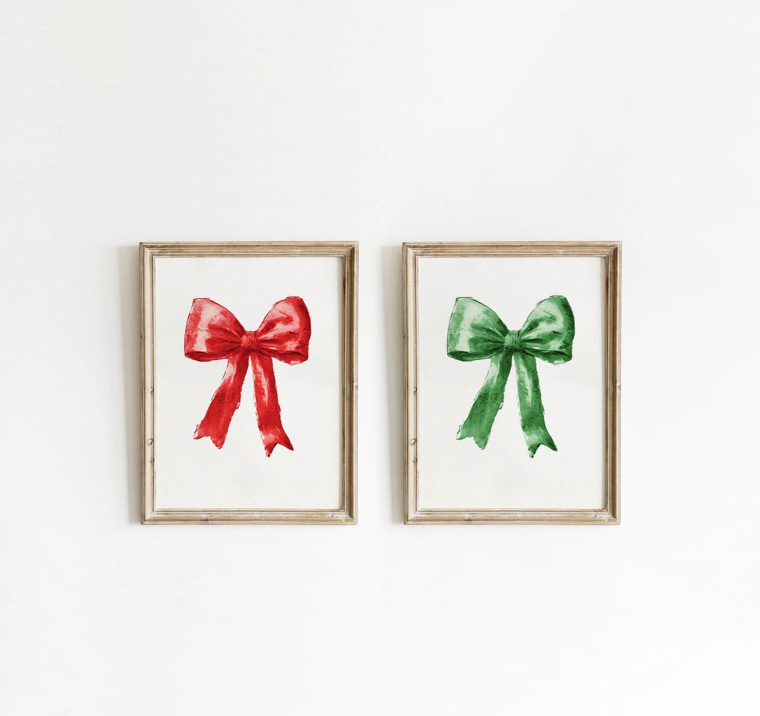 Vintage Christmas Bow Print Set, Winter Wall Art, Holiday Home Decor ...