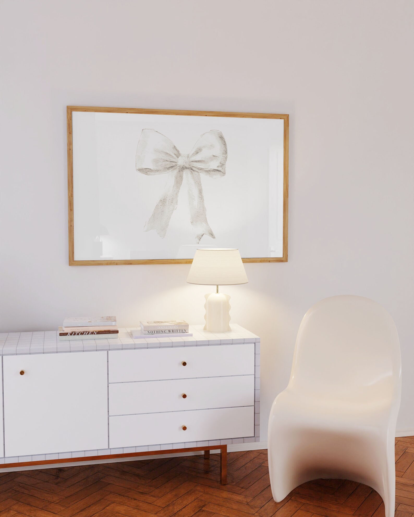 White Bow Print Preppy Horizontal Bow Painting Cute Dorm Prints ...