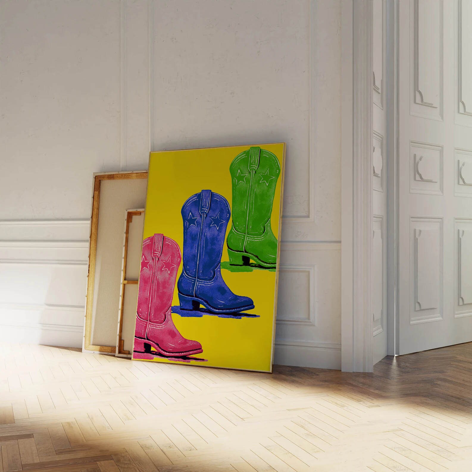 Retro Western Wall Art Yellow Print Cowboy Boot Printable Pop - Etsy