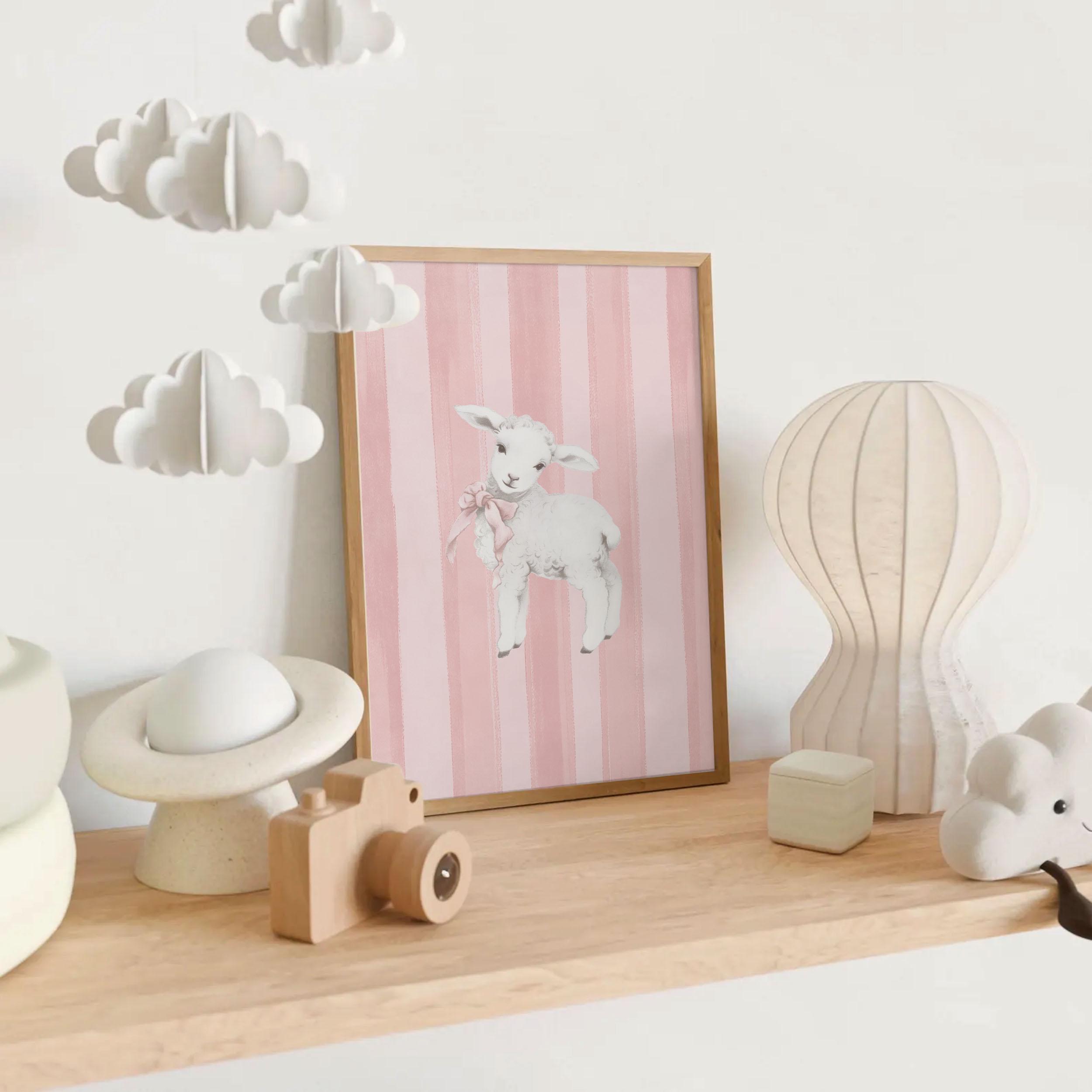 White Lamb & Bow Pink Coquette Printable Wall Art Girly Nursery Decor ...