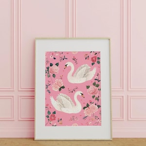 Retro Girly Swan Poster, Light Pink Aesthetic Wall Art, Coquette Room ...