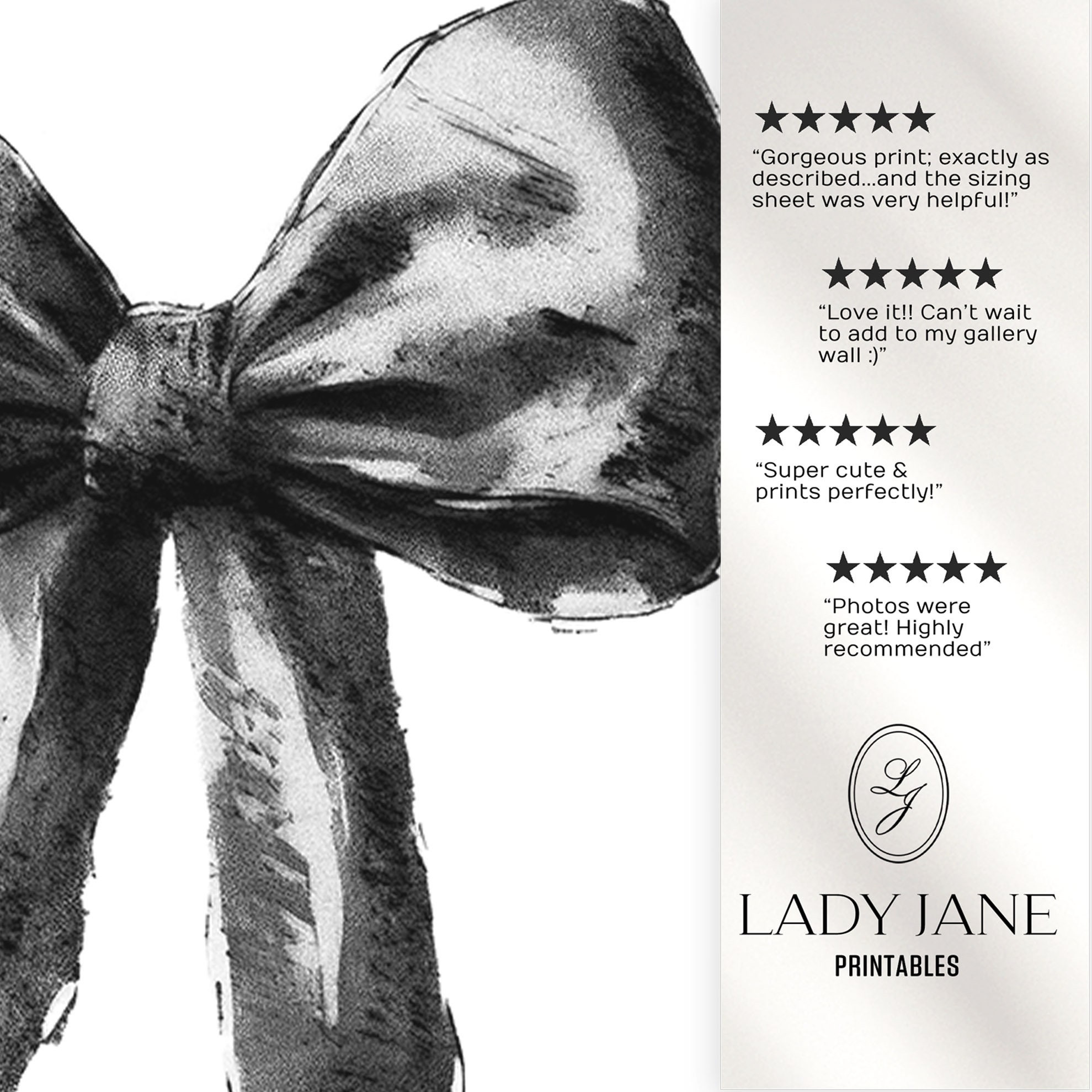 Black Preppy Bow Square Printable, Aesthetic Wall Art, Teen Room Decor ...