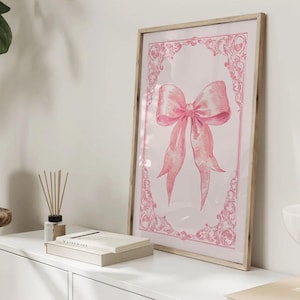 Preppy Pink Coquette Bow Poster, Vintage Girly Wall Art, Hand Drawn Bow ...