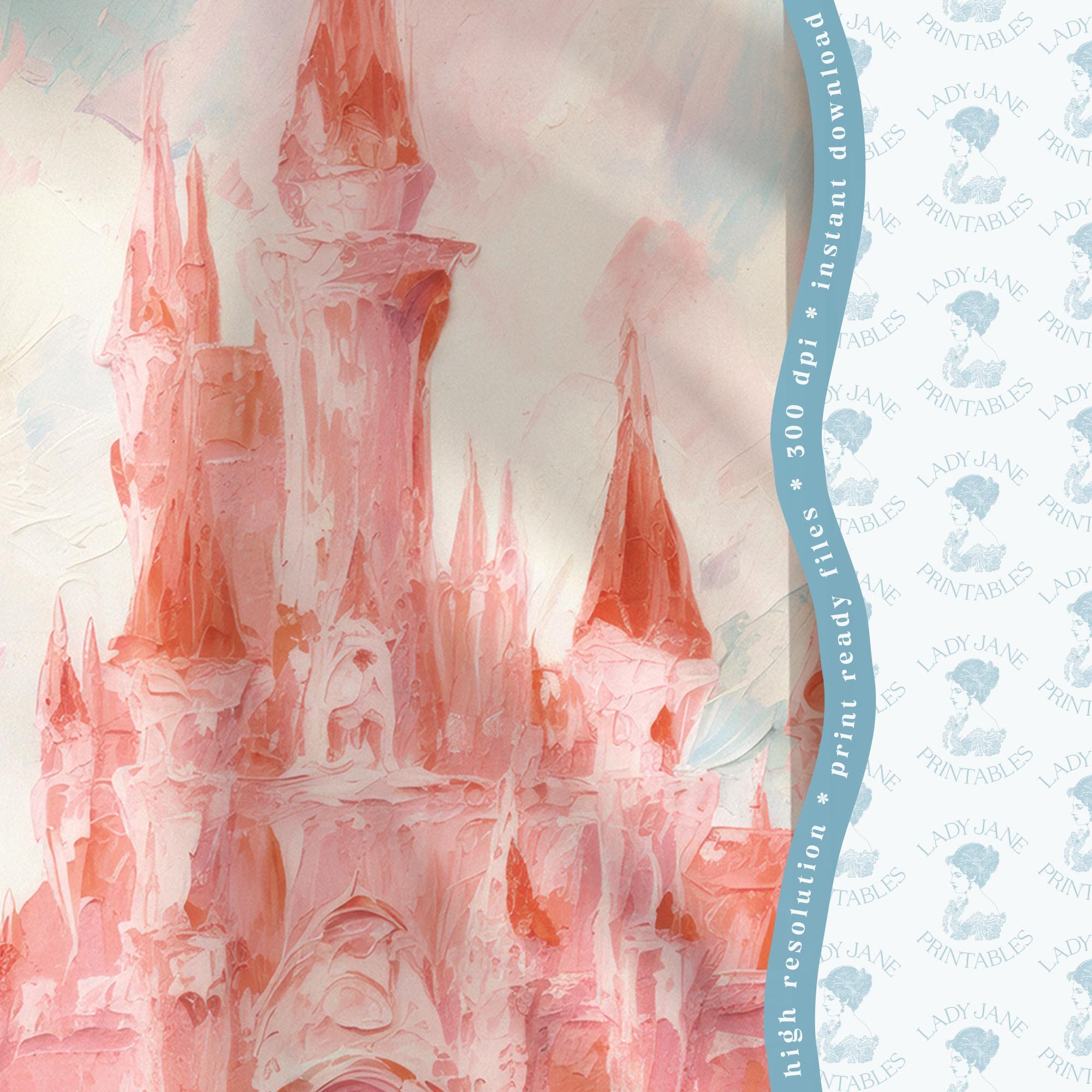 Pink Castle Painting, Preppy Aesthetic, Girly Maximalist Decor, Trendy ...