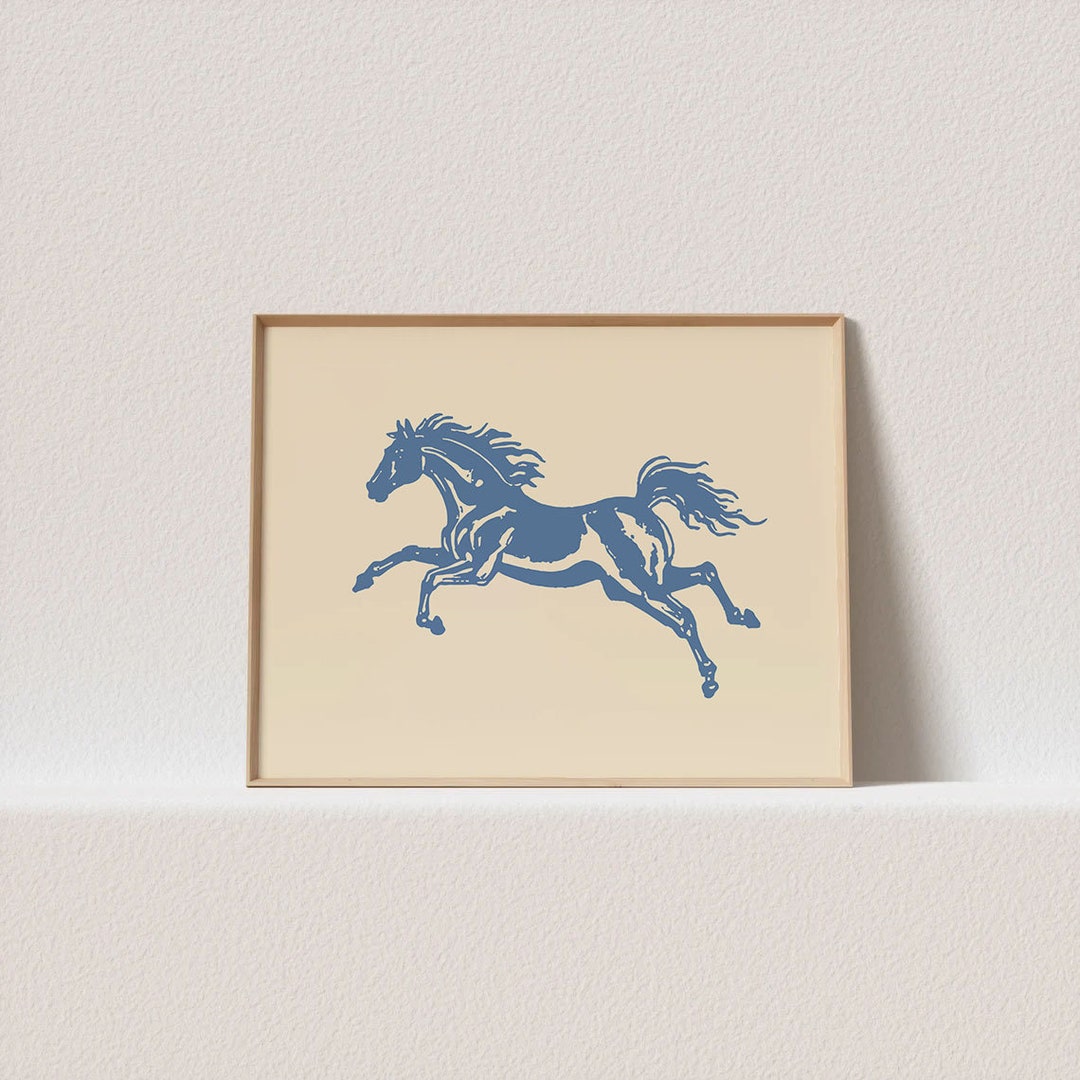 Blue Vintage Horse Print, Retro Western Print, Rustic Home Decor ...