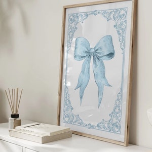 Blue Coquette Bow Printable, Vintage Girly Wall Art, Preppy Aesthetic ...