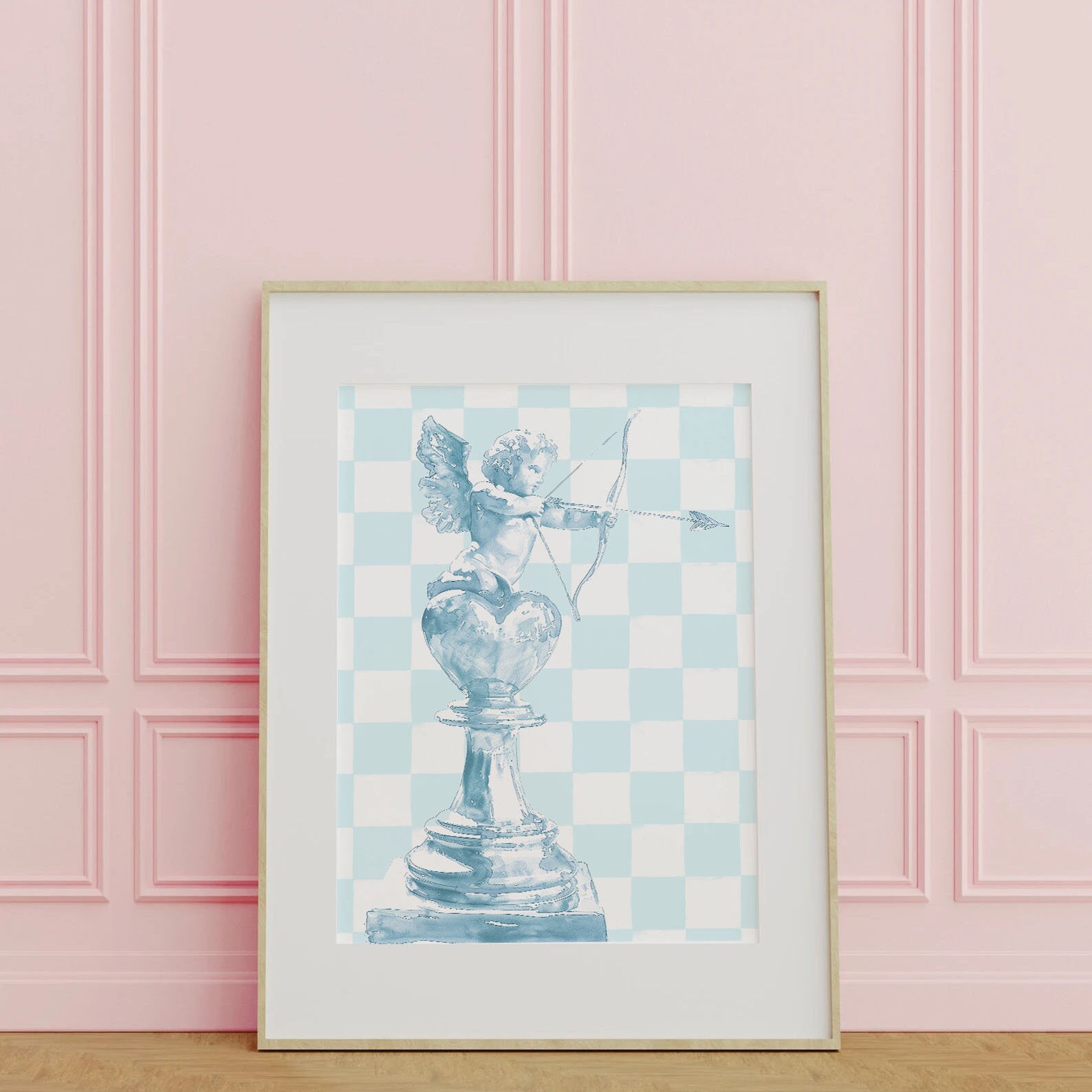 Blue Angel Chess Printable, Preppy Blue Wall Art, Cupid Angel Print ...