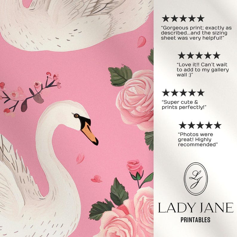 Retro Girly Swan Poster, Light Pink Aesthetic Wall Art, Coquette Room ...