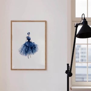 Blue Vintage Fashion Print, Coquette Poster, Retro Glamour Home Decor ...