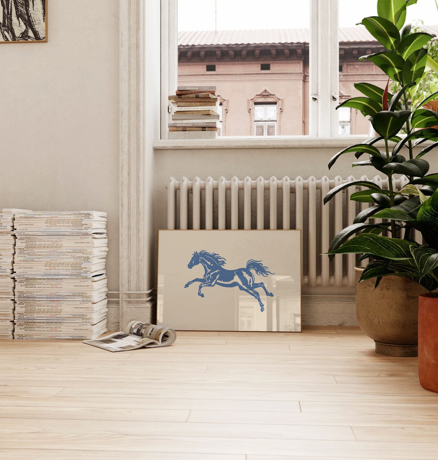 Vintage Western Horse Print Blue Retro Home Decor Preppy - Etsy