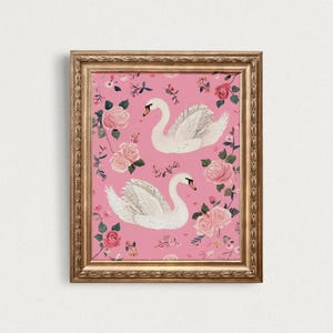 Retro Girly Swan Poster, Light Pink Aesthetic Wall Art, Coquette Room ...
