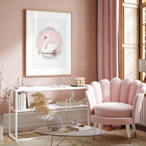 Swan Art Print, Vintage Swan Wall Art, Light Pink Girly Decor, Pink and ...