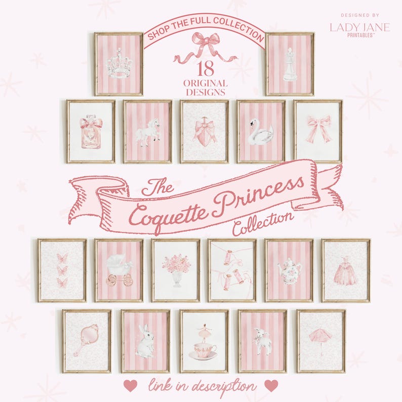 White Lamb & Bow Pink Coquette Printable Wall Art Girly Nursery Decor ...