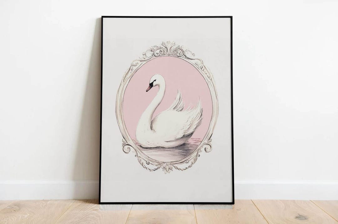 Swan Art Printable, Vintage Swan Wall Art, Light Pink Girly Decor, Pink ...