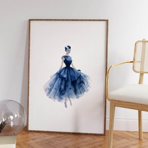 Blue Vintage Fashion Print, Coquette Poster, Retro Glamour Home Decor ...