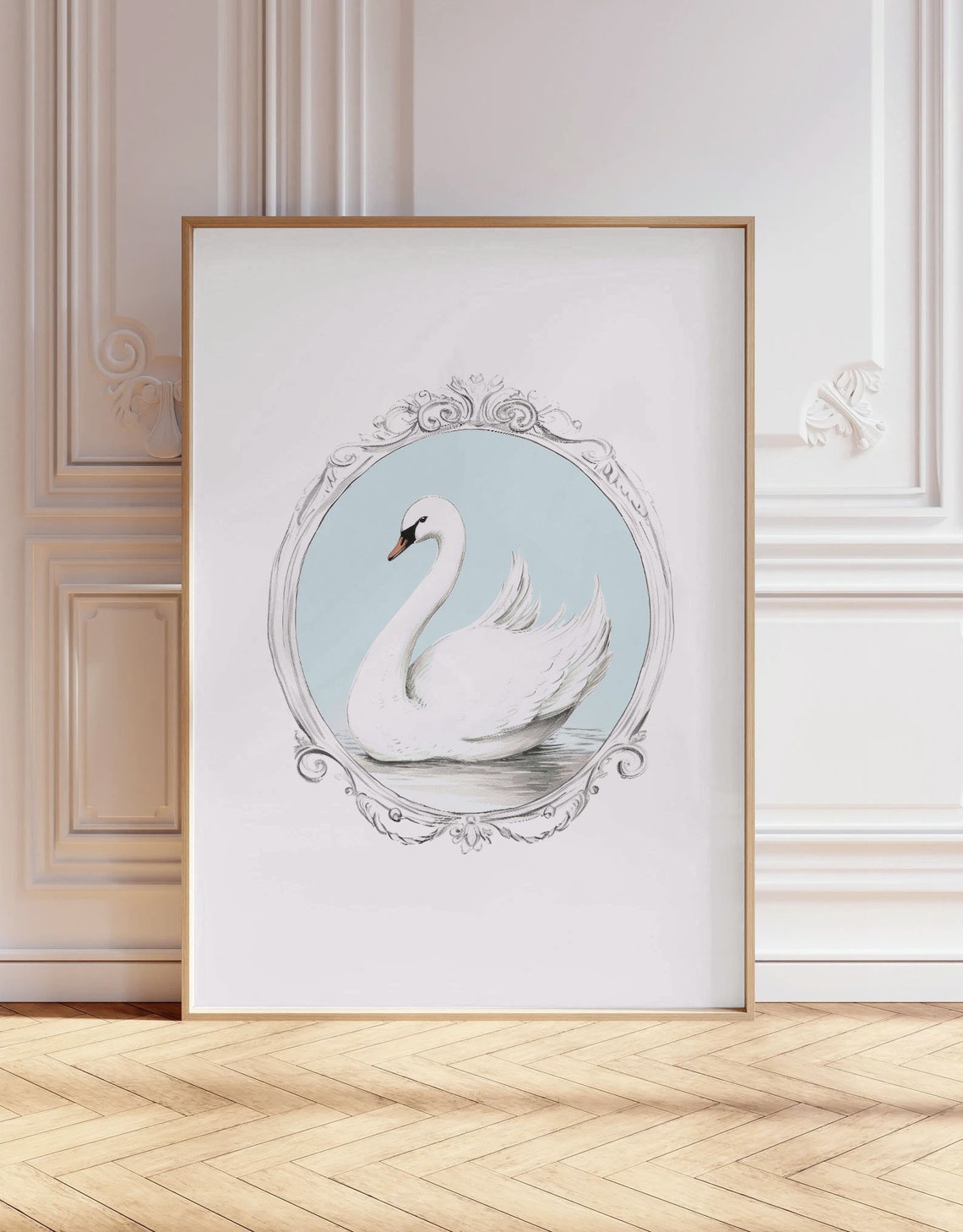 Swan Art Print, Vintage Swan Wall Art, Light Blue Nursery Decor, Blue ...