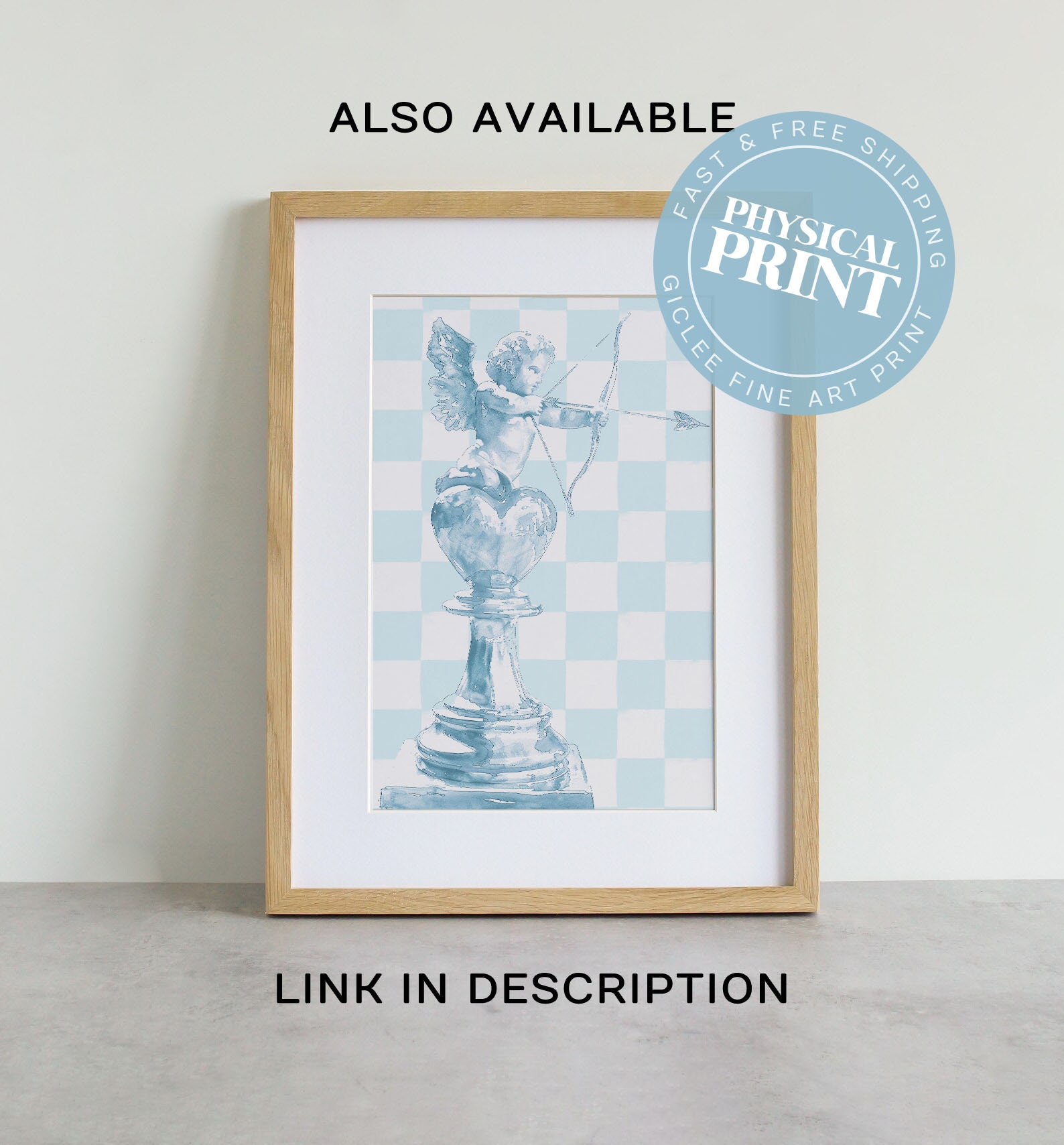 Blue Angel Chess Printable, Preppy Blue Wall Art, Cupid Angel Print ...