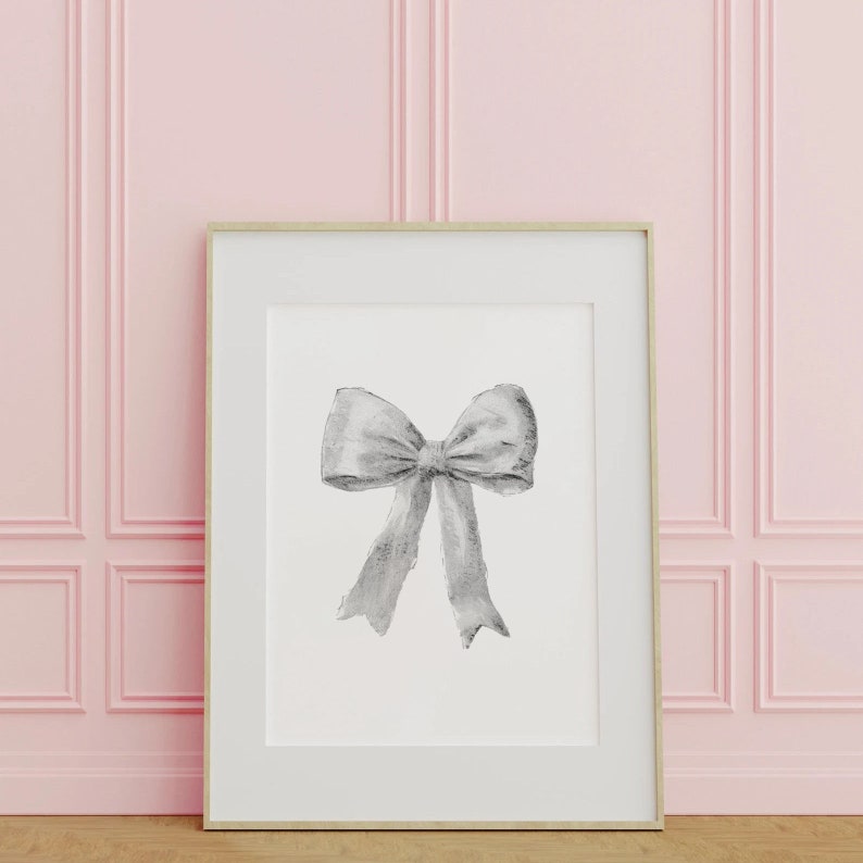 Gray Bow Print Preppy Art Bow Painting Preppy Dorm Prints Aesthetic ...