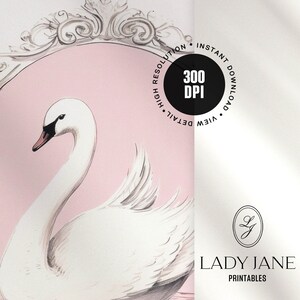 Swan Art Print, Vintage Swan Wall Art, Light Pink Girly Decor, Pink and ...