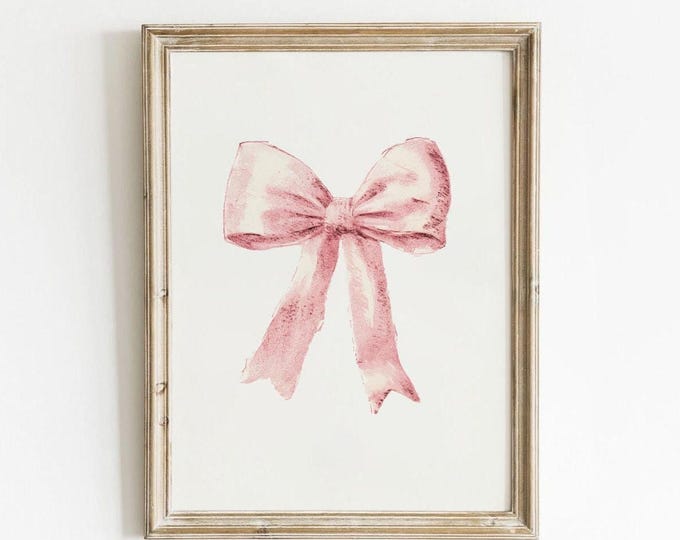Pink Bow Poster Art, Girly Aesthetic Poster, Vintage Hand Drawn ...