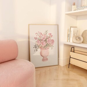 Vintage Pink Flowers Poster, Light Pink Print, Girly Apartment Decor ...