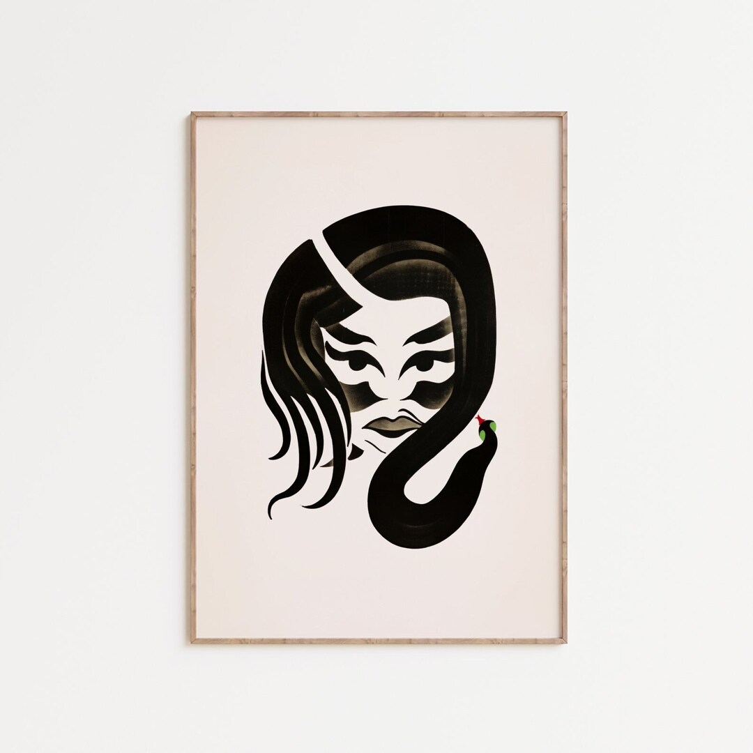 Japanese Style Snake Linocut Print Minimalist Black and - Etsy