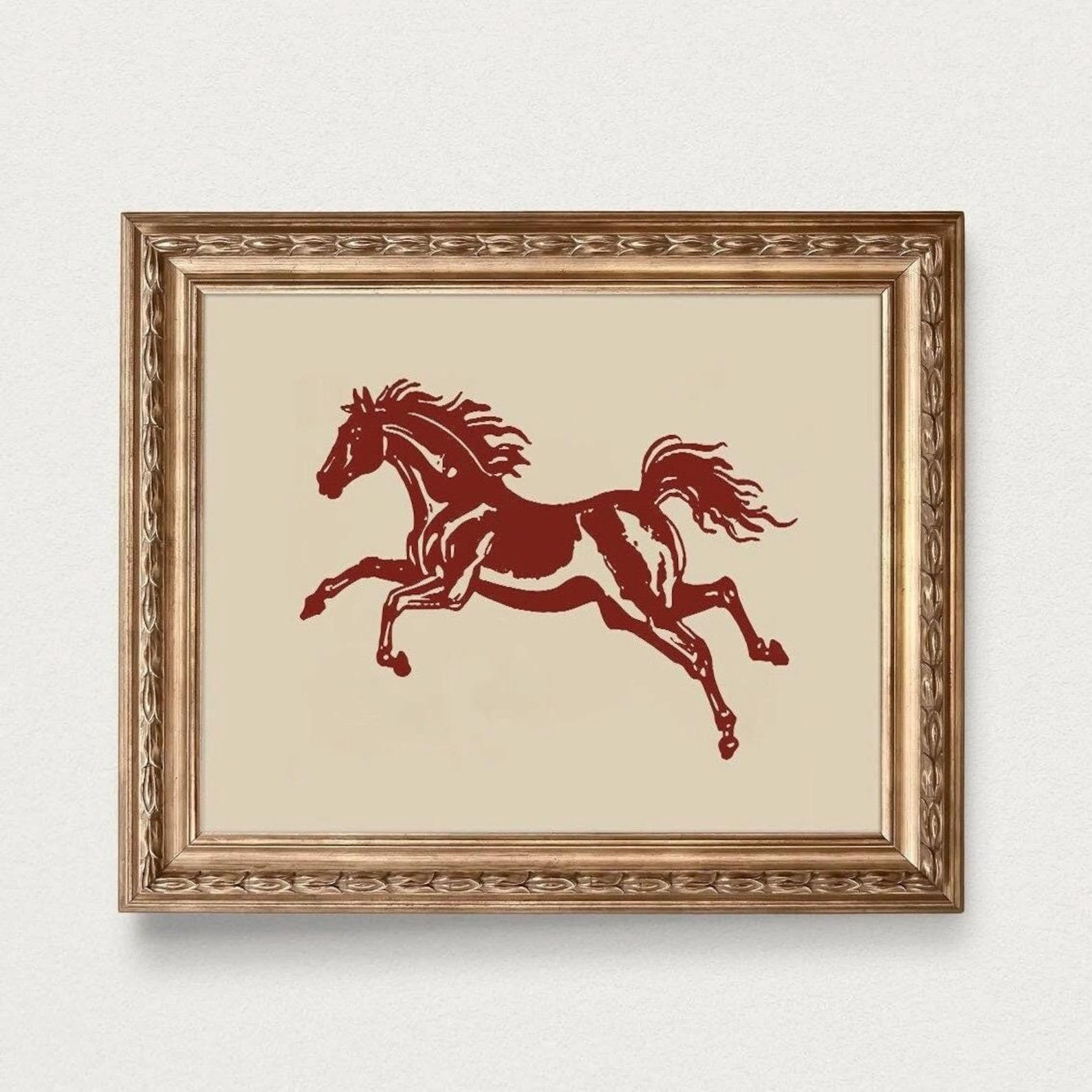 Vintage Western Horse Print, Red Retro Home Decor, Preppy Dorm Poster ...