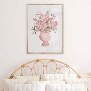 Vintage Pink Flowers Poster, Light Pink Print, Girly Apartment Decor ...