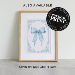 Blue Coquette Bow Printable, Vintage Girly Wall Art, Preppy Aesthetic ...