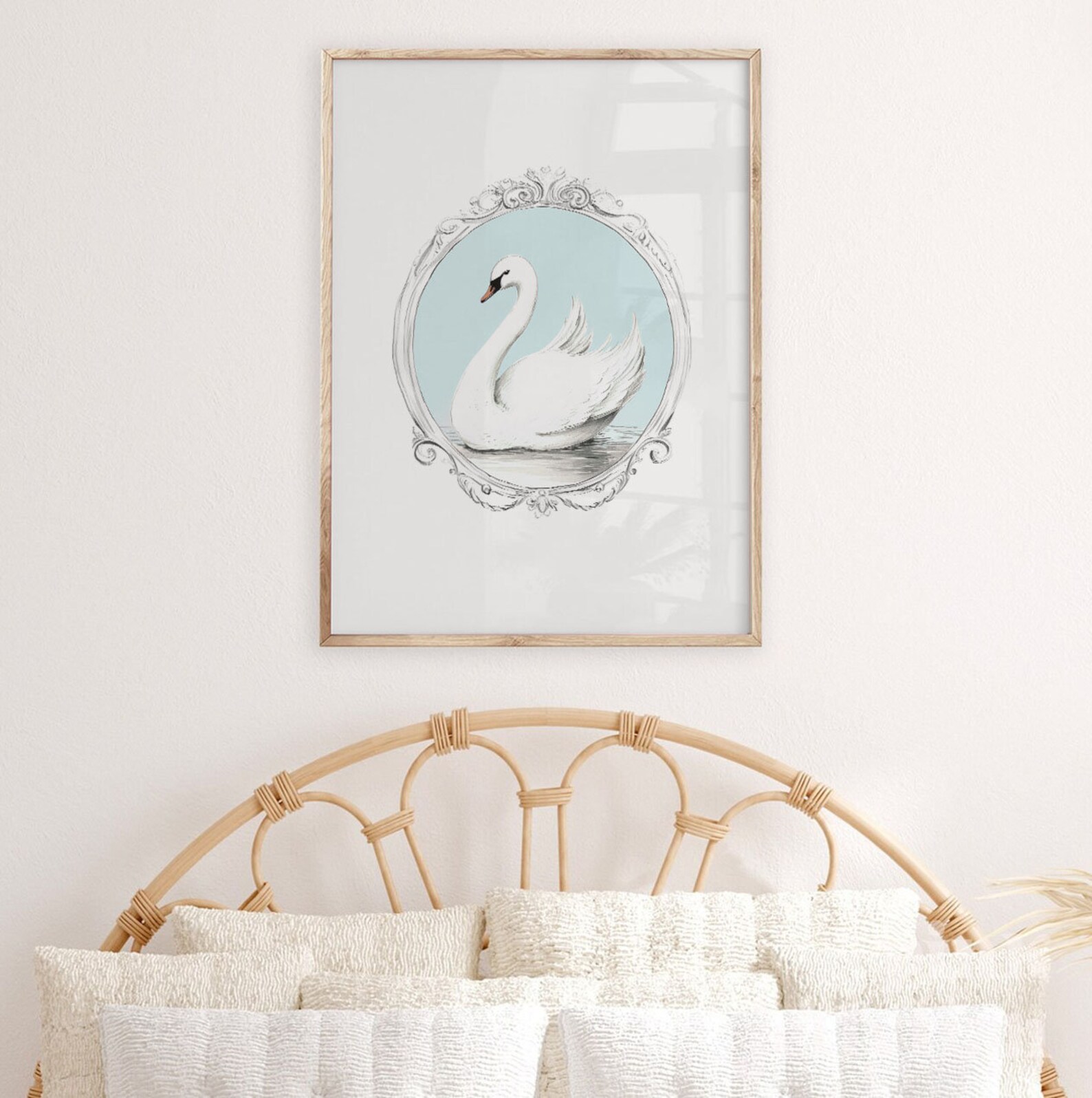 Swan Art Print, Vintage Swan Wall Art, Light Blue Nursery Decor, Blue ...