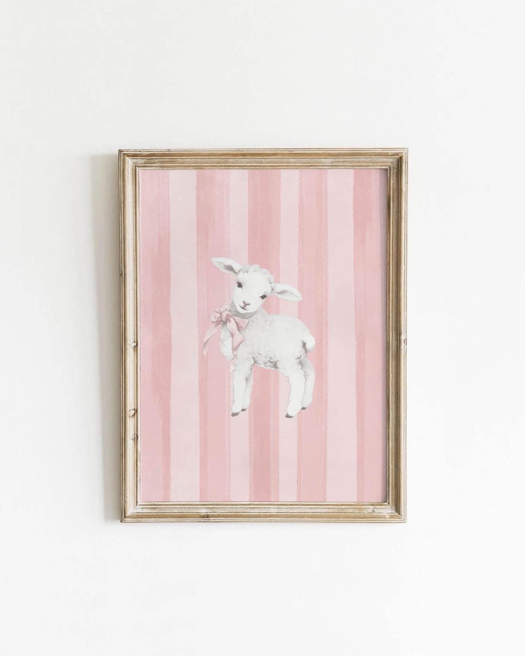 White Lamb & Bow Pink Coquette Printable Wall Art Girly Nursery Decor ...