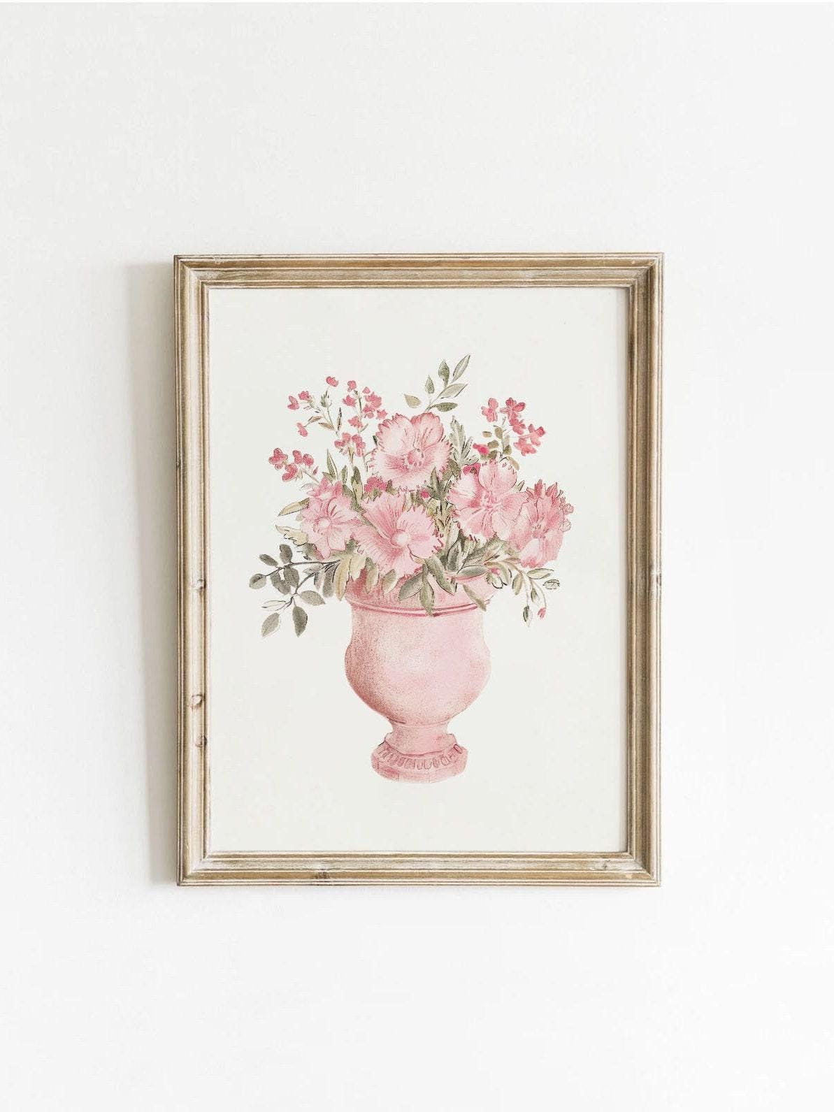 Vintage Pink Flowers Poster, Light Pink Print, Girly Apartment Decor ...