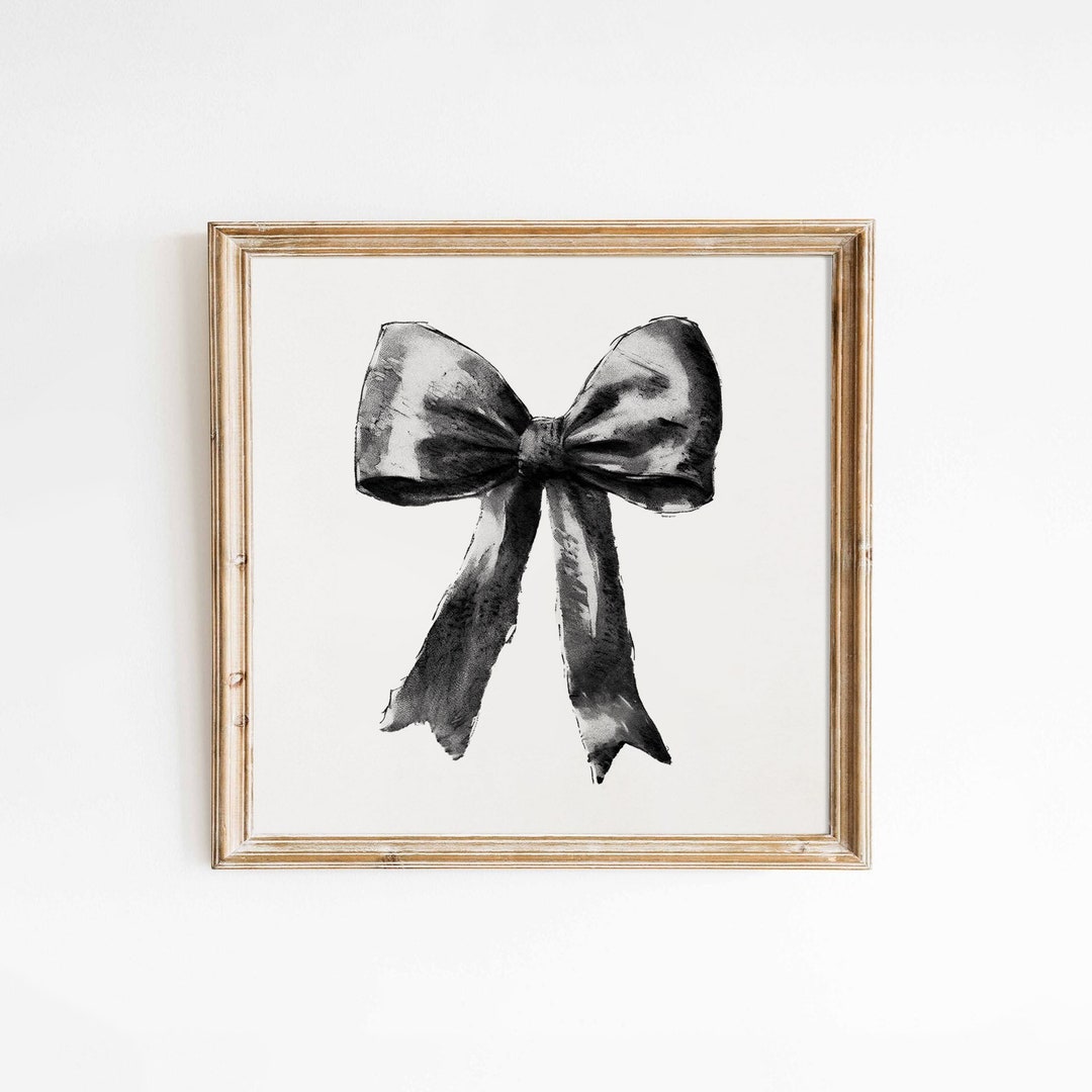 Black Preppy Bow Square Printable, Aesthetic Wall Art, Teen Room Decor ...