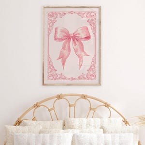 Preppy Pink Coquette Bow Poster, Vintage Girly Wall Art, Hand Drawn Bow ...