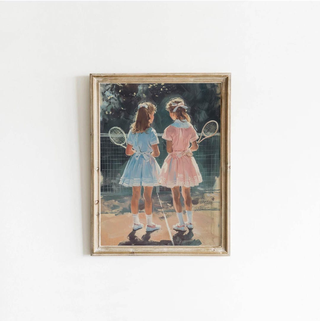Preppy Tennis Girls Poster, Retro Oil Painting, Pink Coquette Wall Art ...
