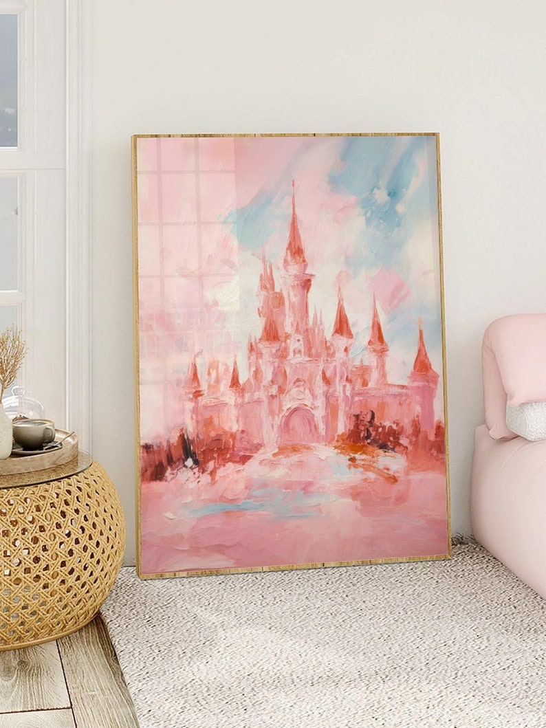 Pink Castle Painting, Preppy Aesthetic, Girly Maximalist Decor, Trendy ...